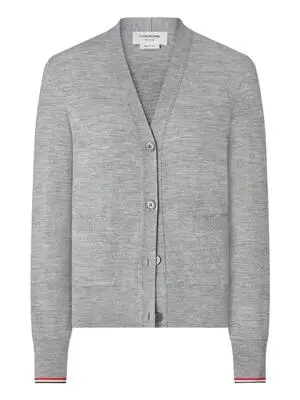 Thom Browne V-neck Cardigan With Rwb Stripe Detail - Grey