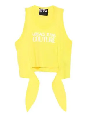 Versace Logo-print Draped Sleeveless Top - Yellow