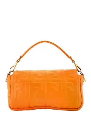 Fendi Baguette Nm Bag Zucca Embossed Leather Medium Crossbody Bag - Orange