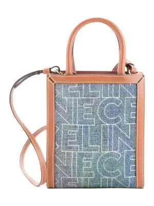 Celine Vertical Cabas Printed Denim With Leather Mini Tote Bag - Blue