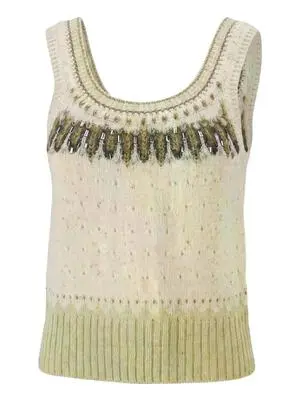 Ermanno Scervino Sleeveless Knitted Top With Bead Embellishment - Neutrals