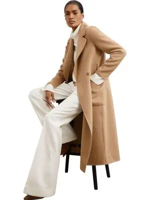 REISS Wool-blend Double-breasted Blindseam Coat - Camel