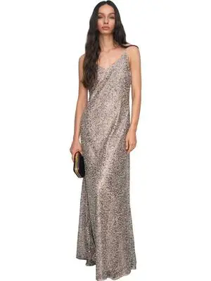 REISS Sequin Maxi Slip Dress - Silver