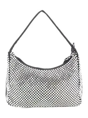 Prada Re-edition 2000 Crystal Embellished Satin Mini Hobo Bag - Black