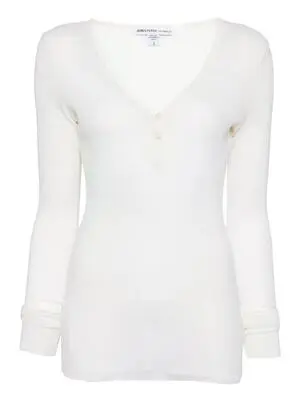 JAMES PERSE Ribbed Long Sleeve V-neck Top - Neutrals