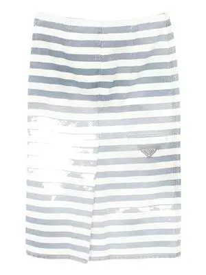 Prada 2010s Logo Plate Striped Skirt - Blue