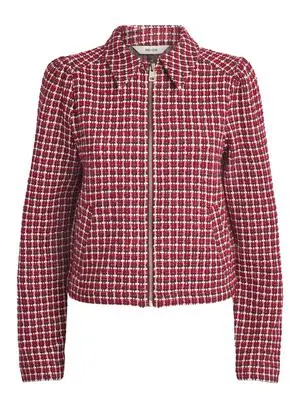 ME+EM Linton Tweed Cropped Zip-up Jacket - Red