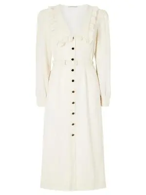 Alessandra Rich Virgin Wool-crepe Belted Midi Dress - Yellow