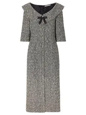 Alessandra Rich Bow-detailed Silk-trimmed Tweed Midi Dress - Gray