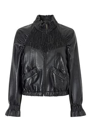 Chloé Shirred Leather Jacket - Black