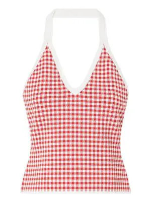 Posse Micah Checked Knitted Halterneck Top - Red