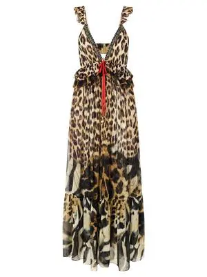 Camilla Leotigra Land Crystal-embellished Animal-print Silk Maxi Dress - Multi