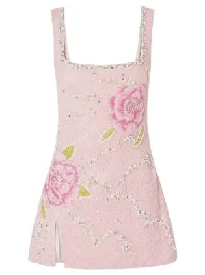 CLIO PEPPIATT Embellished Floral Mini Dress - Pink