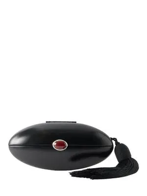 SOPHIE BUHAI Cyclops Tasseled Silver-stone, Carnelian And Wood Clutch - Black