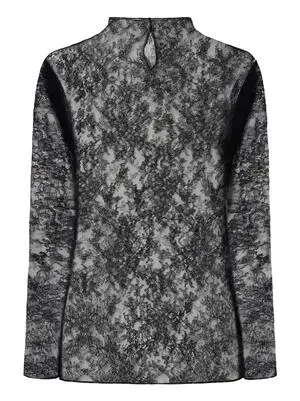 Carine Gilson Floral Lace High Neck Long Sleeve Top - Black