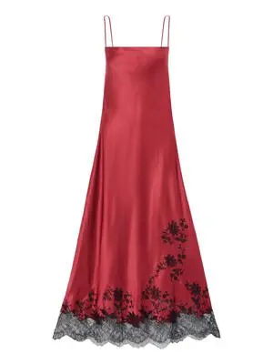 Carine Gilson Lace-trimmed Silk-satin Maxi Dress - Red