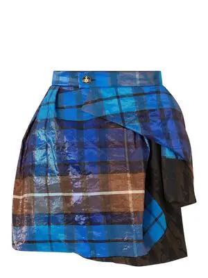 VIVIENNE WESTWOOD Zora Asymmetric Checked Pleated Twill Mini Skirt - Blue