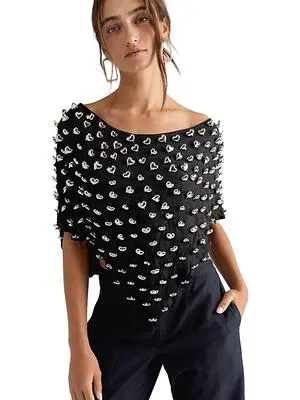 UNDERSTATED LEATHER Heart Charm Cropped Poncho Jacket At - Black