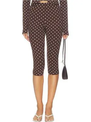 MORE TO COME MORE TO COME Iris Capri Polka Dot Ribbed Knit Jersey Leggings Brown
