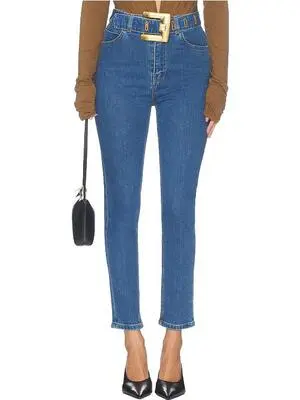 Balmain High Waist Dark Denim Skinny Pants - Blue