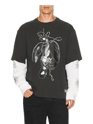 HUF X Spider-man Web Long Sleeve Double Layer Top In . Also - Black