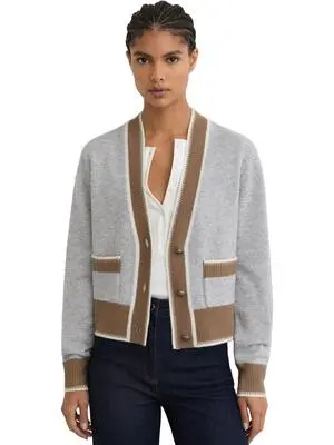 REISS Wool-cashmere Blend Cardigan With Contrast Tipping - Grey/neutral
