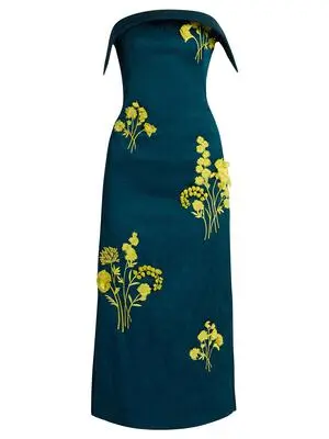 Erdem Embroidered Floral Satin Midi Dress - Blue