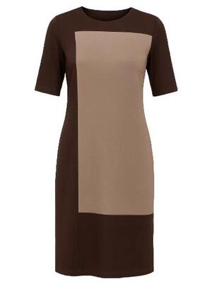 CONQUISTA Contrast Fabric Shift Dress Camel - Brown