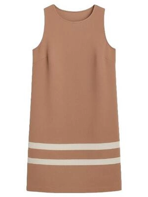 CONQUISTA Solid Colour Sleeveless Dress With White Stripe Detail - Brown
