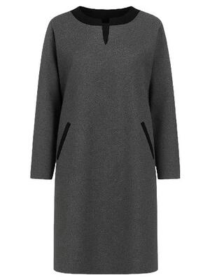 CONQUISTA Long Sleeve Sack Dress With Pocket & Collar Detail - Grey