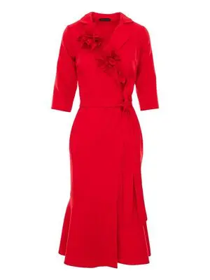 CONCEPT A TROIS Floral Embellished Wrap Blazer Dress - Red