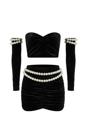 NUR KARAATA Dover Velvet Co-ord Set - Black