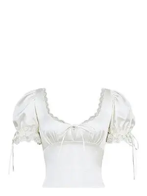 House Of Cb Elisabetta Puff-sleeve Woven Top - Ivory