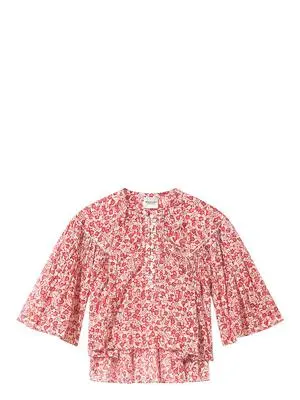 ETOILE Veelia Floral Print Organic Cotton Voile Top - Red