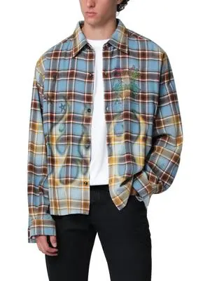 Amiri Ma Quad Bleached Blue Cotton Flannel Shirt - Multicolor