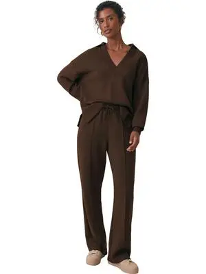 REISS Interlock Wide-leg Joggers - Chocolate