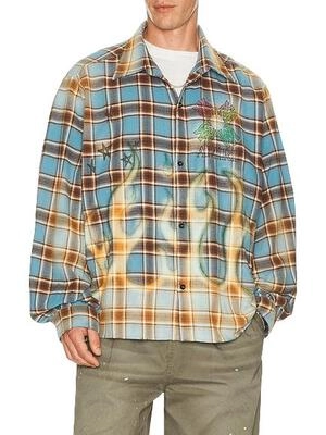 Amiri Ma Quad Flames Flannel Shirt - Blue