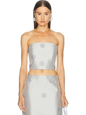 MARLIES GRACE Cropped Strapless Top With 3d Floral Appliqu - Silver Grey