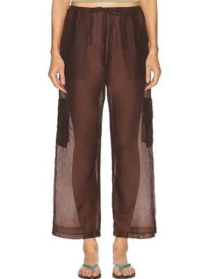 Donni. DONNI. Silk Cotton Sheer Cargo Pant Walnut