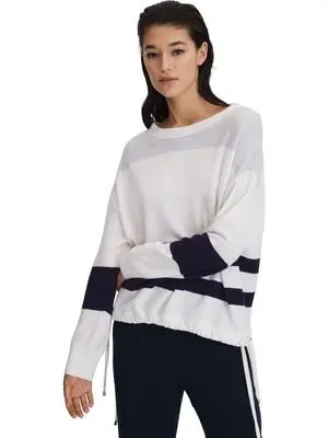 REISS Striped Cashmere-blend Crew Neck Jumper - White/grey