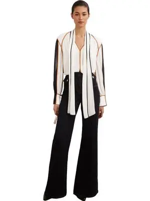 REISS Tipped Tie-neck Blouse - Ivory