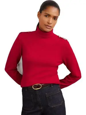 REISS Wool Epaulette Roll-neck Jumper - Red