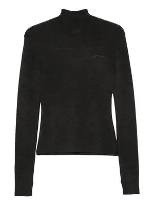 GANNI Ribbed-knit High-neck Sweater - Grey