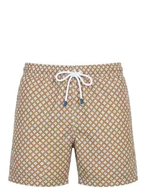Fedeli Geometric Print Swim Shorts - Brown