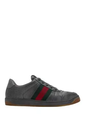 Gucci Perforated Leather Screener Sneakers - Grey
