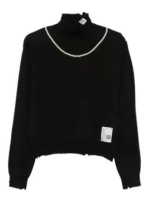 Mihara Yasuhiro Distressed Pearl-embellished Sweater - Black
