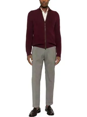 Canali Zip-up Ribbed Knit Sweater - Red