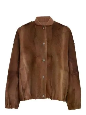 Brunello Cucinelli Cashmere Shearling Bomber Jacket With Monili Embroidery - Brown