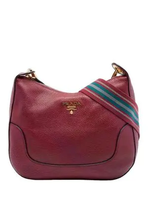 Prada 2013-2026 Vitello Daino Zippered Messenger Hobo Crossbody Bag - Red