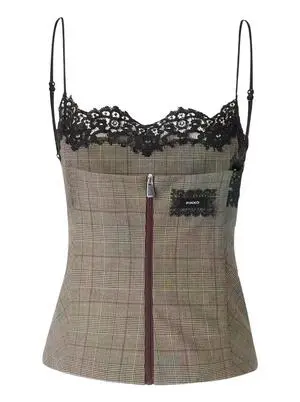 Pinko Lace-trimmed Prince Of Wales Check Camisole - Neutrals